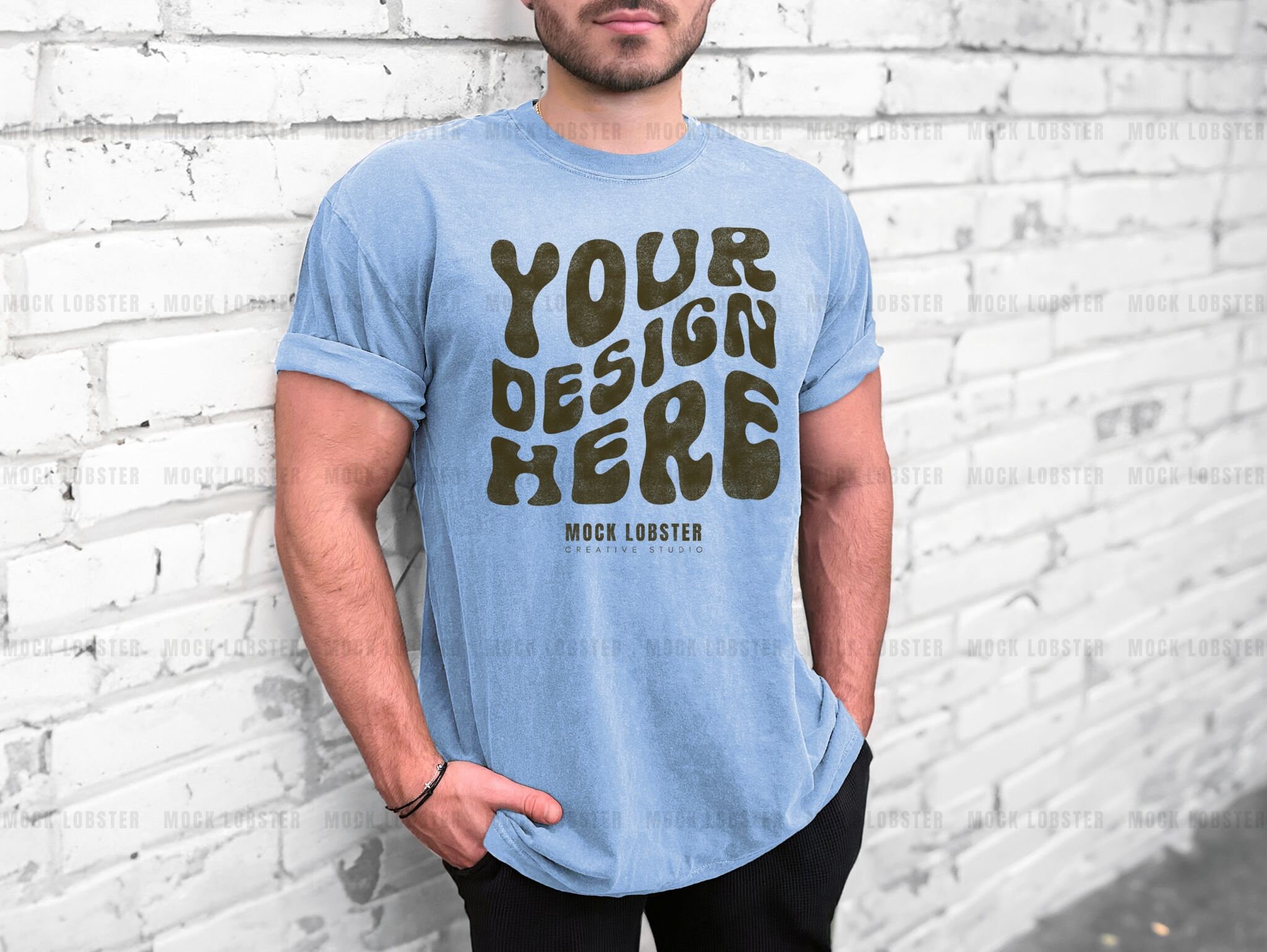 Comfort Colors 1717 Male Mockup Washed Denim Model Mock-up Urban Photo ...