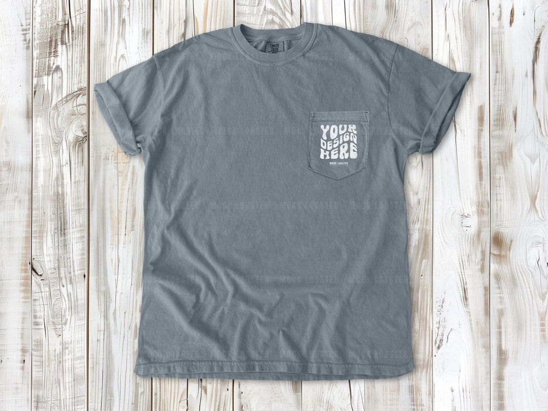 Comfort Colors 6030 Granite Mockup | Pocket Tee Flat Lay C6030 Mock-up ...