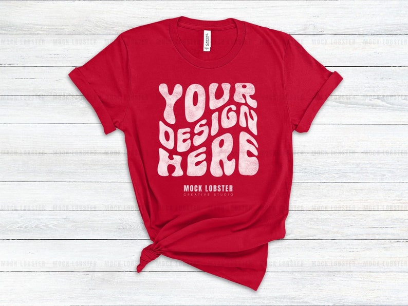 Bella Canvas 3001 Red Mockup Flat Lay 3001 T-shirt Mock-up White Wood ...