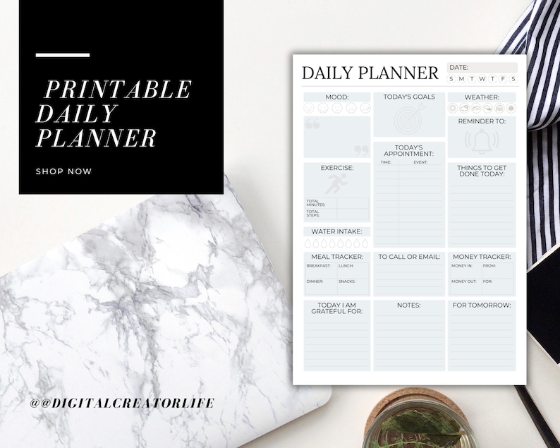 Printable Daily Planner: PDF Download, Daily Planner Sheet, Instant ...