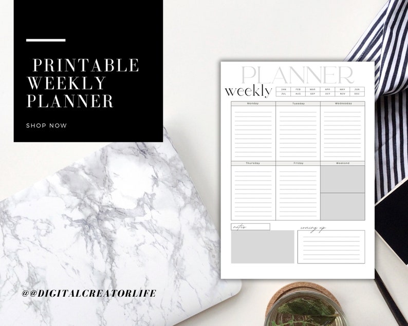 Simple Weekly Planner, Printable Daily Agenda Template, Stylish Weekly ...
