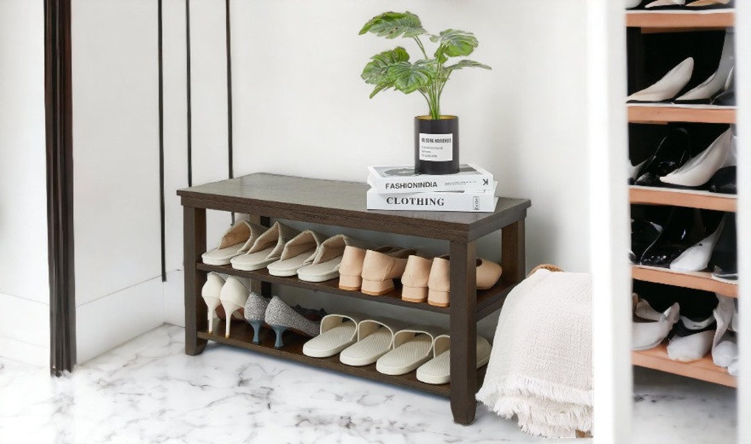Shoe Rack Bench 2-tier Solid Wood Shoe Organizer for - Etsy