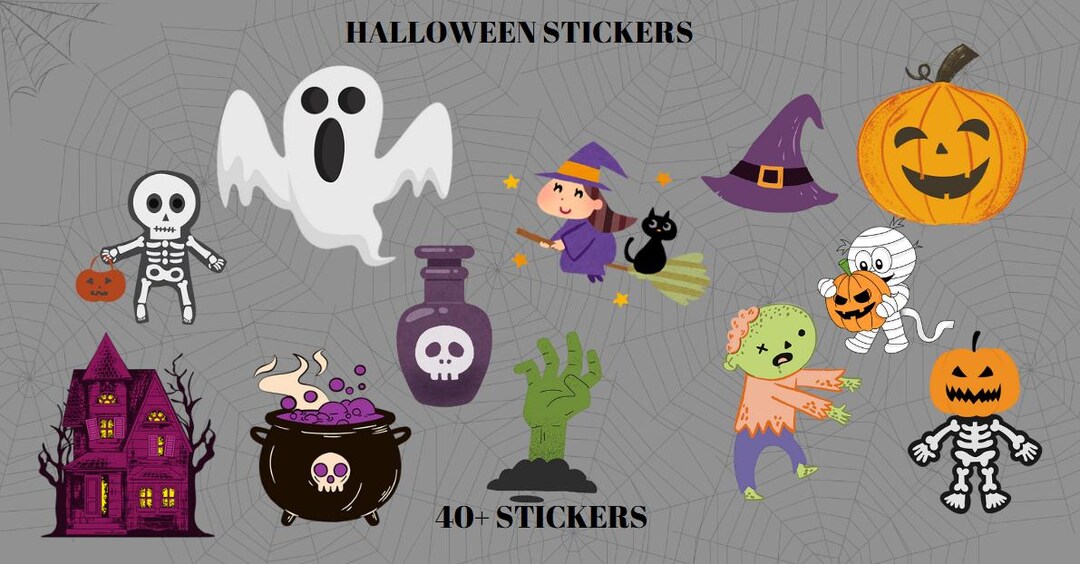 Cute Halloween Digital Sticker Set – Adorable Ghosts, Pumpkins, and ...