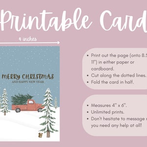 Printable Christmas Card, Car, Snow, Christmas Tree, Merry Christmas ...