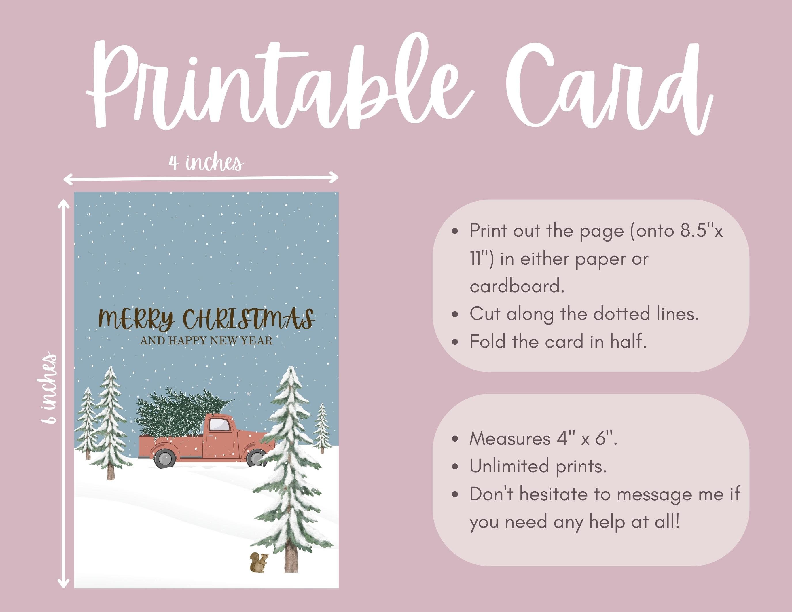 Printable Christmas Card, Car, Snow, Christmas Tree, Merry Christmas ...