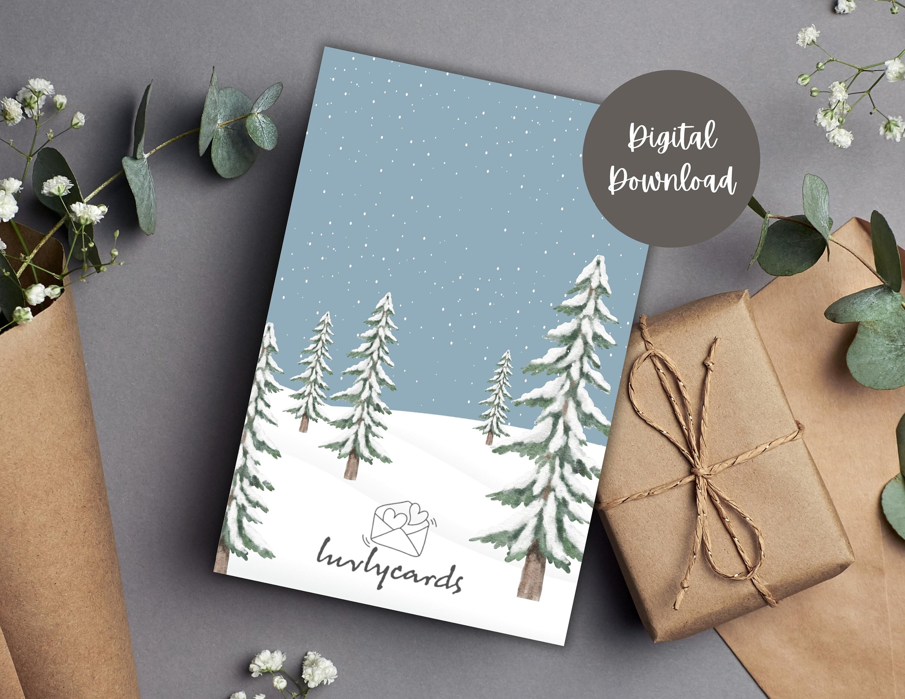 Printable Christmas Card, Car, Snow, Christmas Tree, Merry Christmas ...