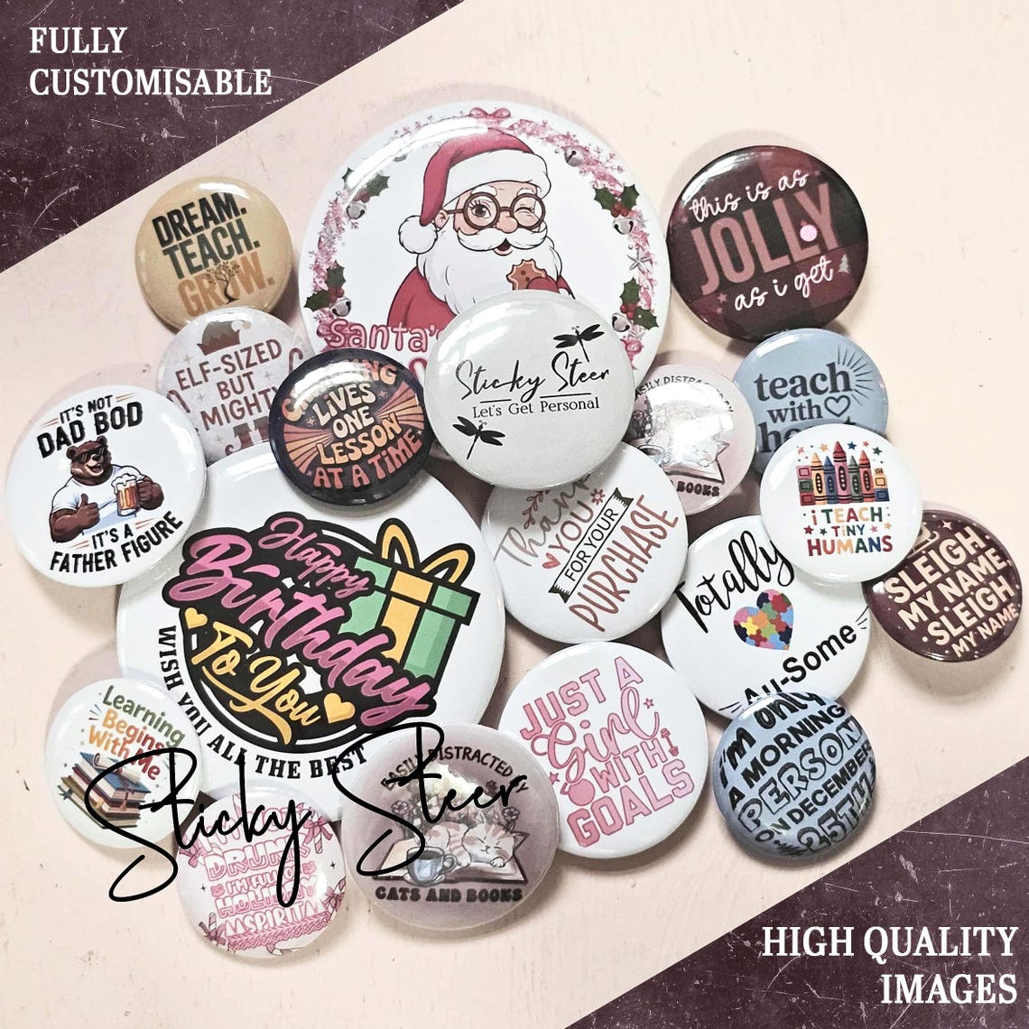 Personalised Pin Badges — Custom Images & Text - Etsy