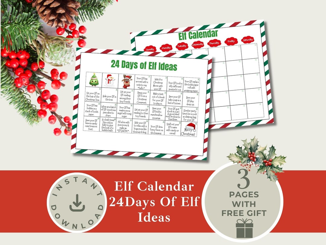 Elf Printable Calendar, Elf Kit, Instant Download, 24 Days of Elf ...