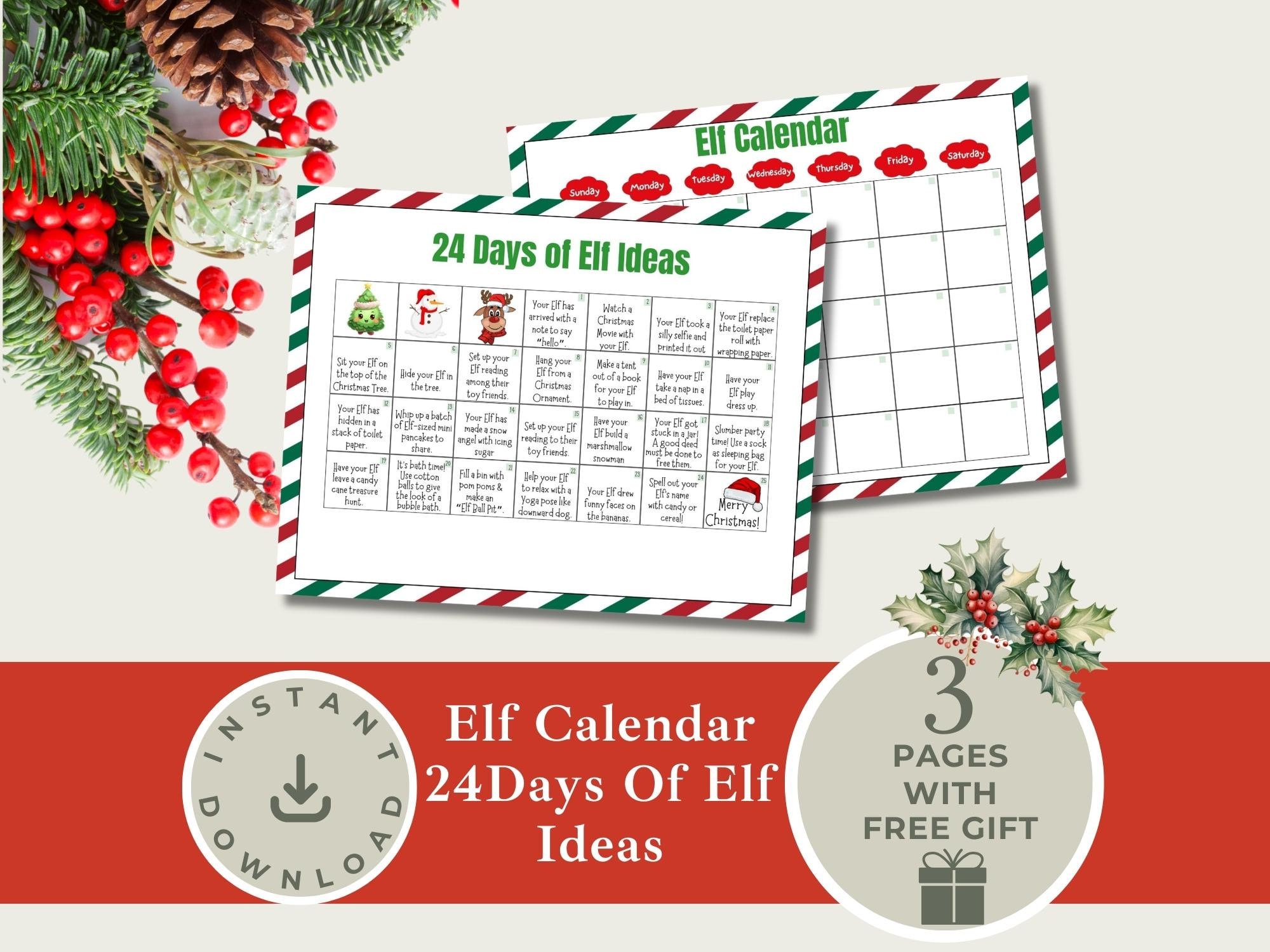 Elf Printable Calendar, Elf Kit, Instant Download, 24 Days of Elf ...