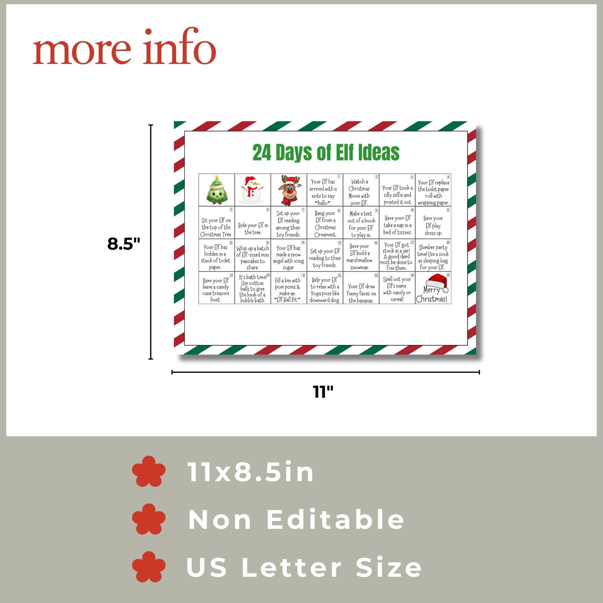 Elf Printable Calendar, Elf Kit, Instant Download, 24 Days of Elf ...