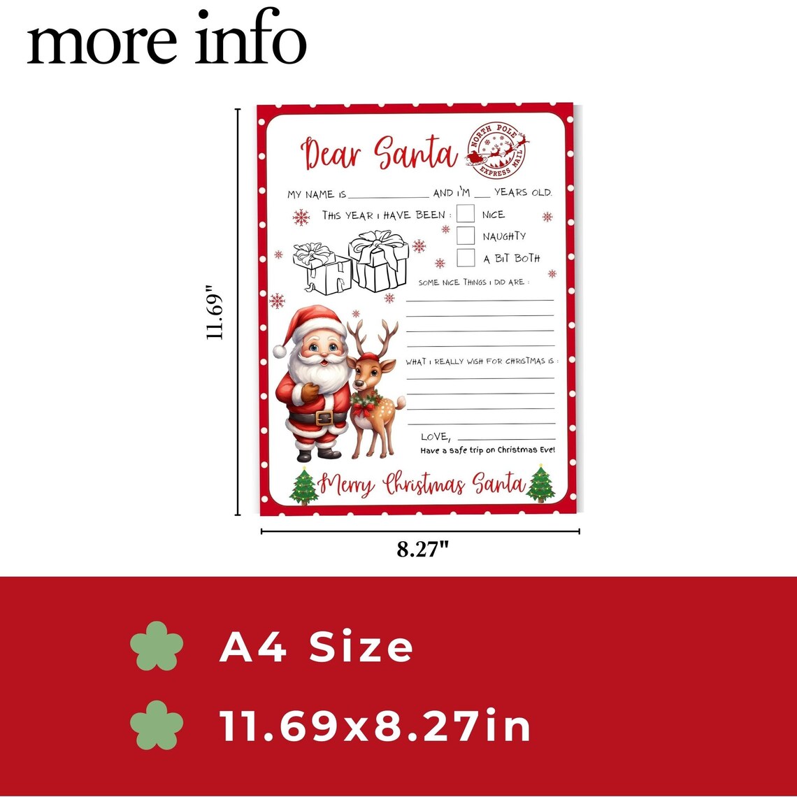 Letter to Santa Printable Kids Christmas Wish List Santa - Etsy