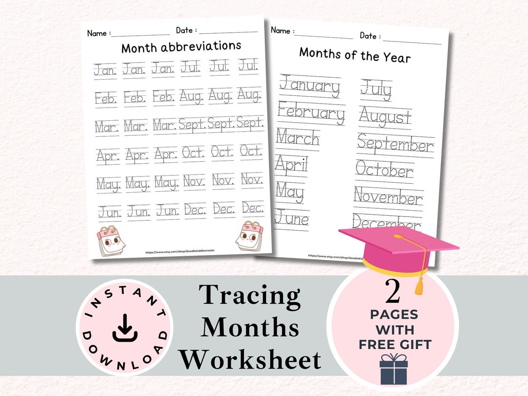 Tracing Worksheets Months of the Year, Tracing Activity, Montessori ...