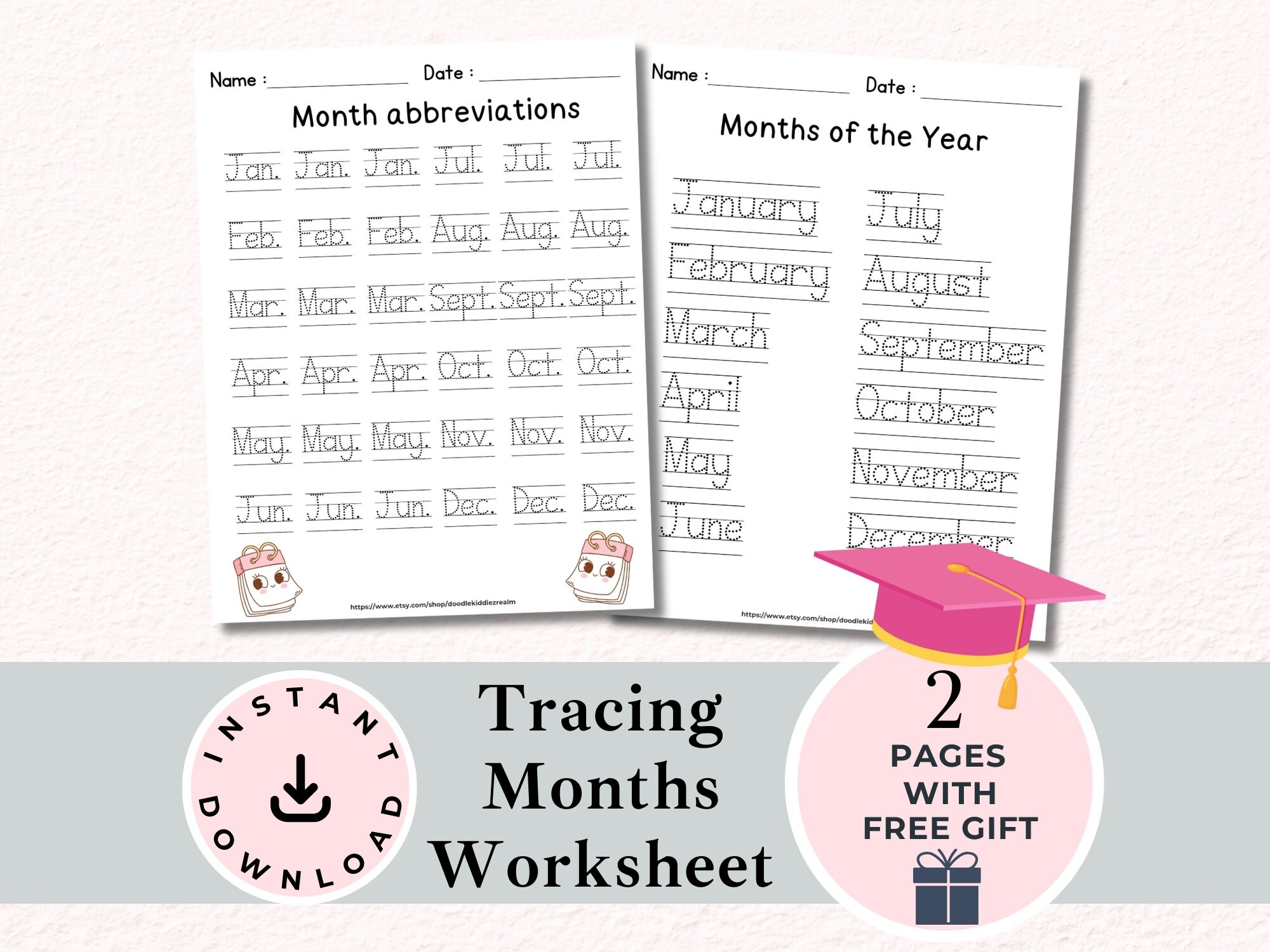 Tracing Worksheets Months of the Year, Tracing Activity, Montessori ...