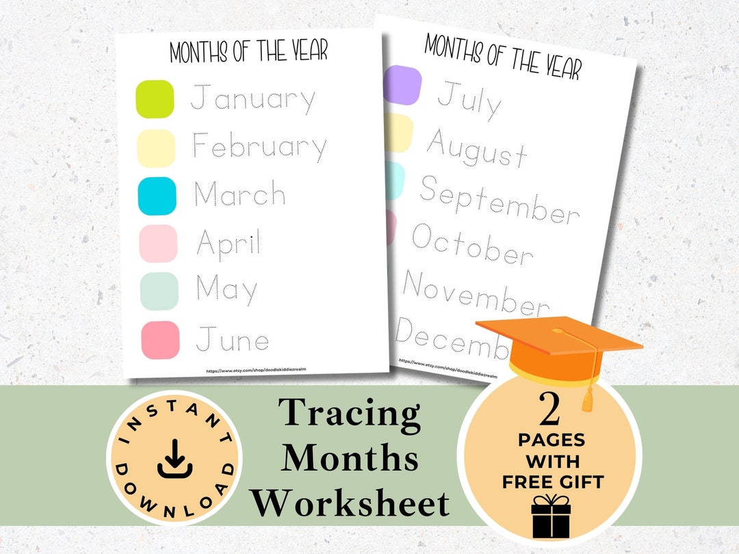 Months of the Year Tracing Worksheets, Kindergarten Months of the Year ...