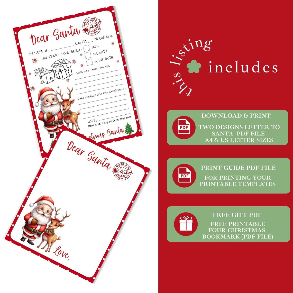 Letter to Santa Printable Kids Christmas Wish List Santa - Etsy