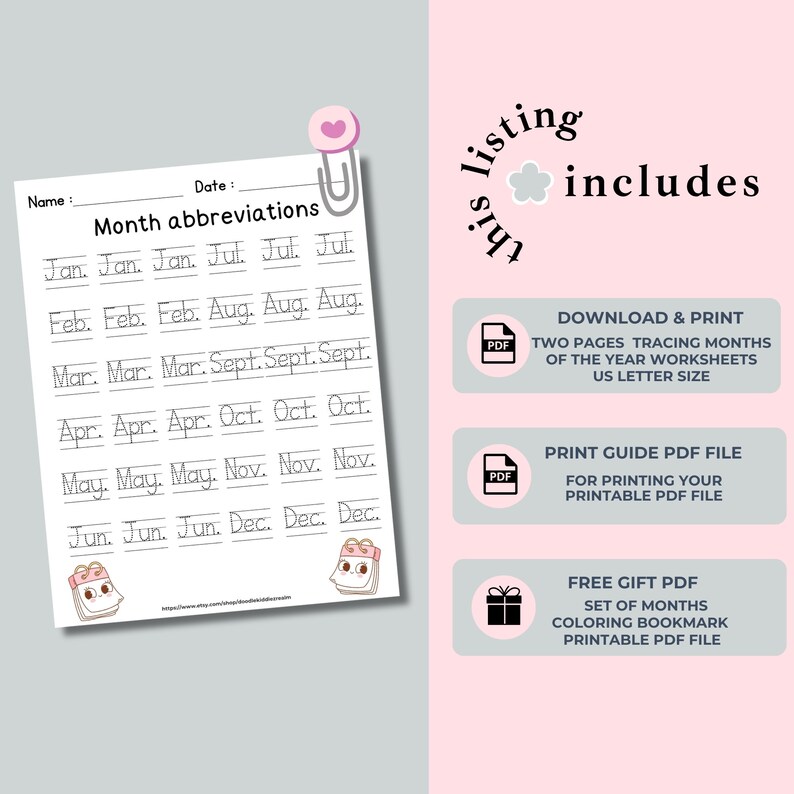 Tracing Worksheets Months of the Year, Tracing Activity, Montessori ...