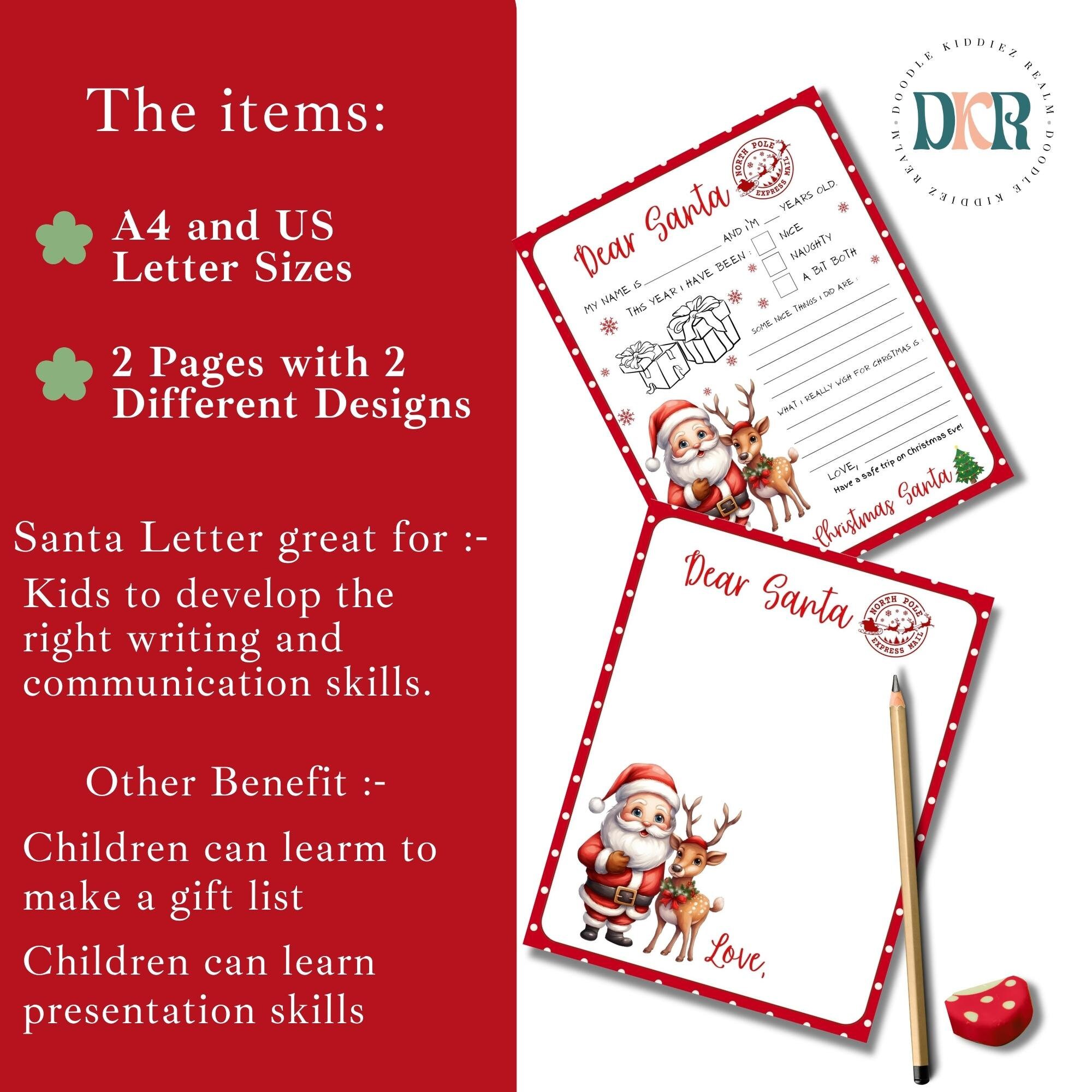 Letter to Santa Printable Kids Christmas Wish List Santa - Etsy