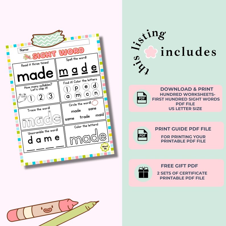 Sight Word Practice Worksheet | Kindergarten Sight Word Worksheets ...