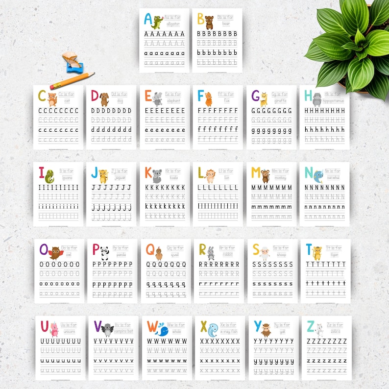 Printable Alphabet Tracing Worksheets A-z, Animal Alphabet Tracing ...