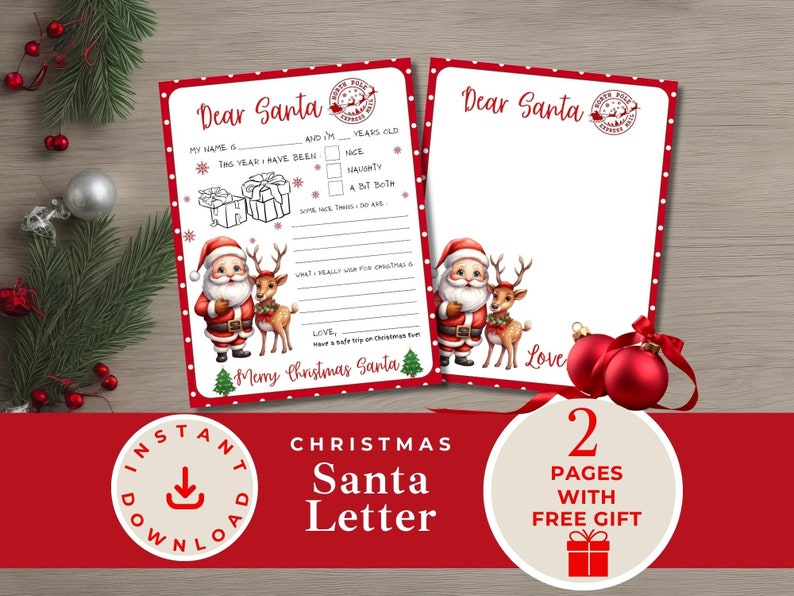Letter to Santa Printable | Kids Christmas Wish List | Santa Letterhead ...