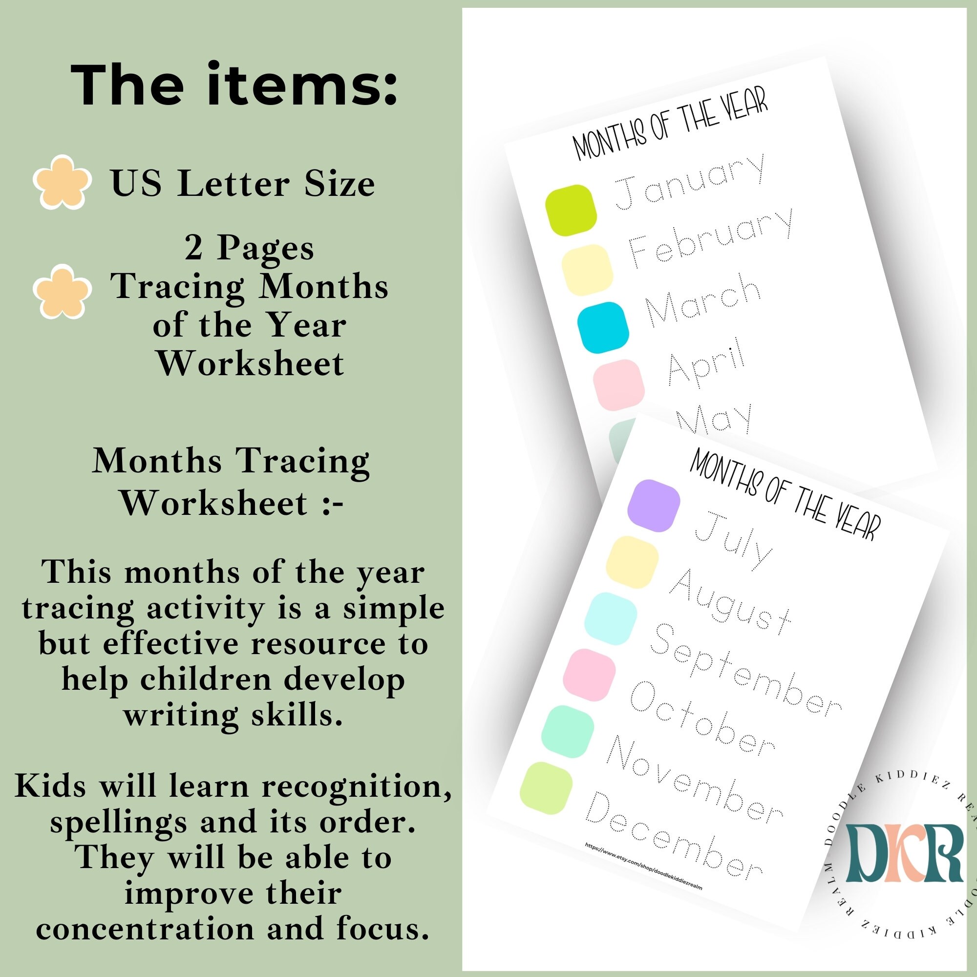 Months of the Year Tracing Worksheets, Kindergarten Months of the Year ...