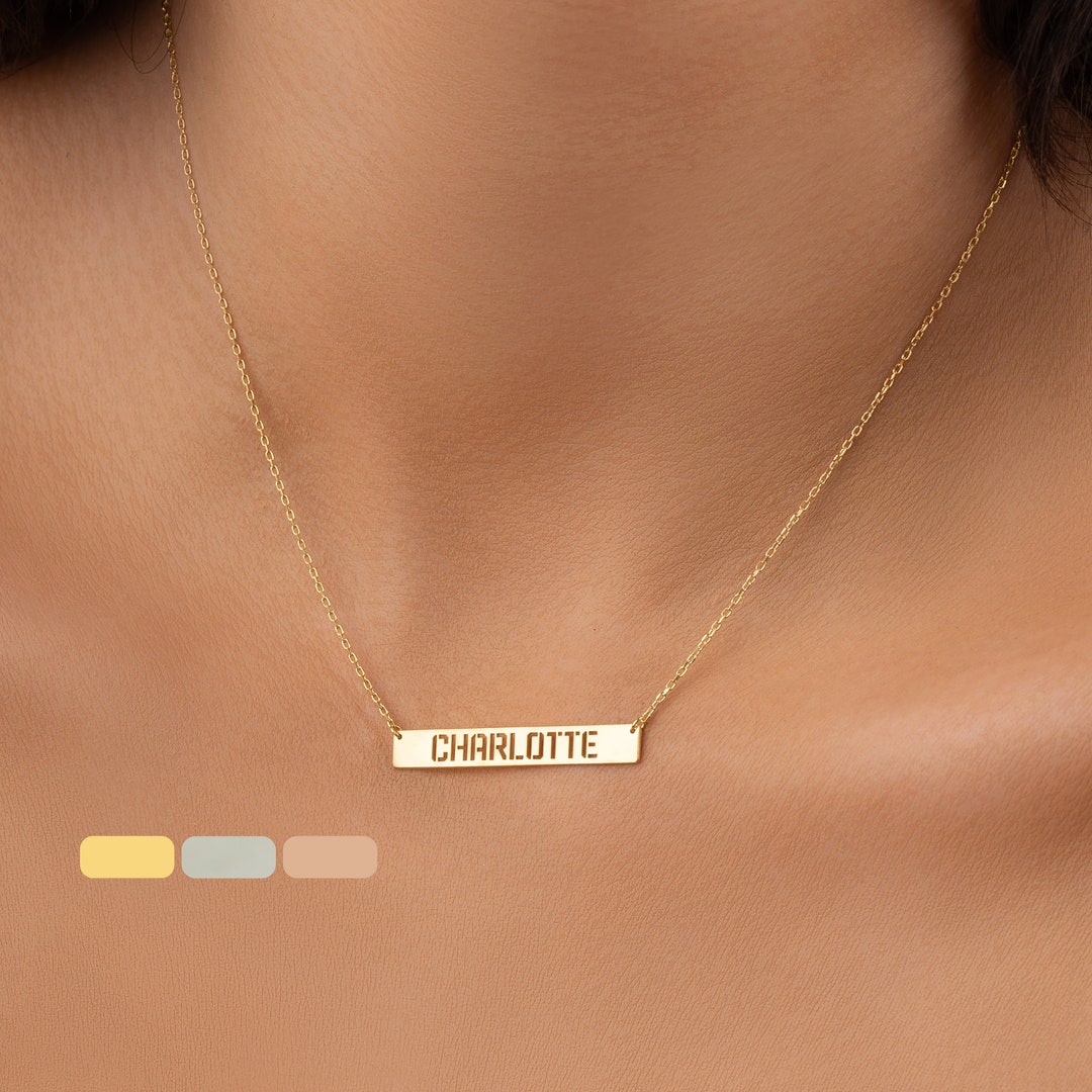 14K Gold Bar Name Necklace Bar Name Necklace Name Necklace Custom Bar ...