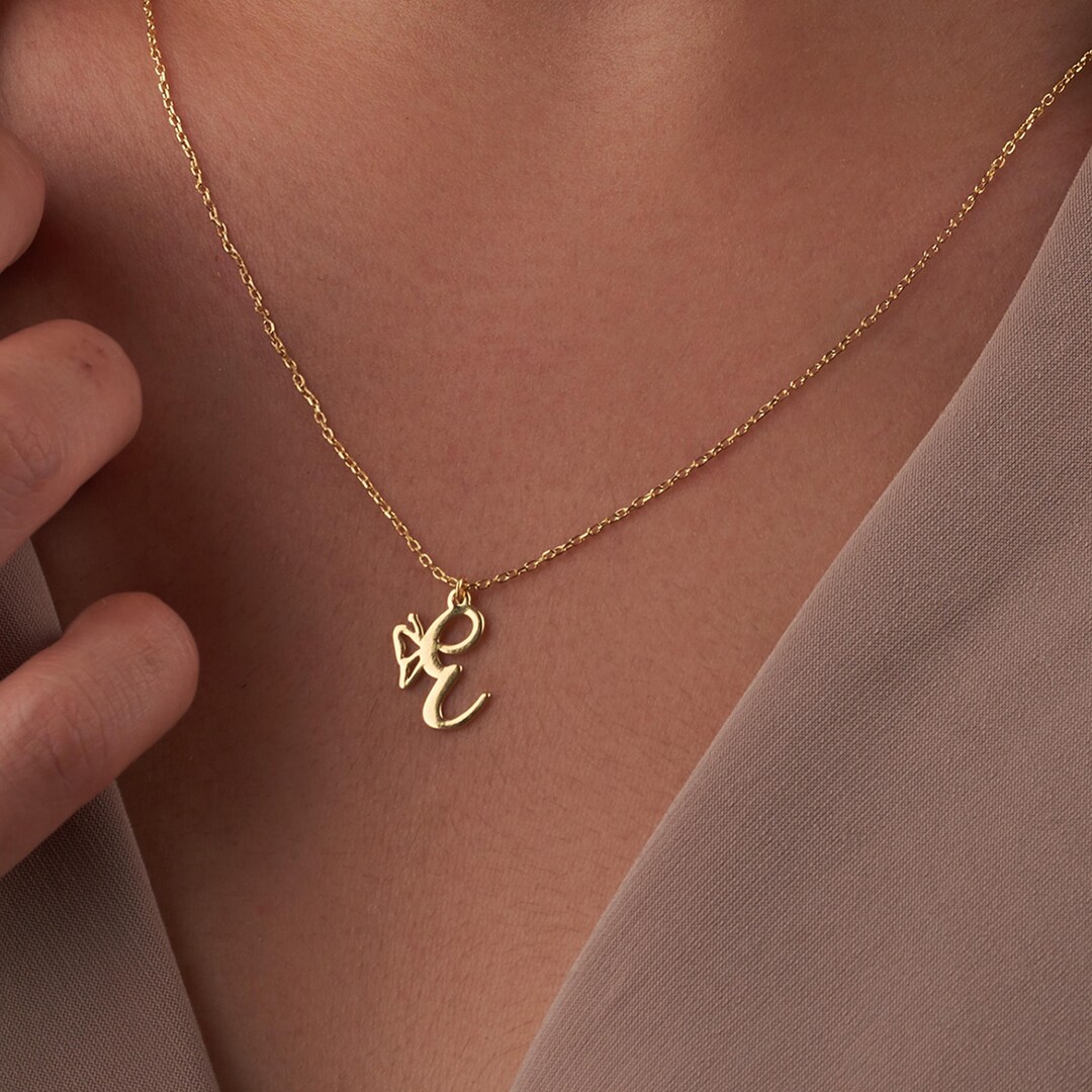 14K Solid Gold Butterfly Initial Necklace, Custom Initial Necklace, Butterfly Wing Monogram ...