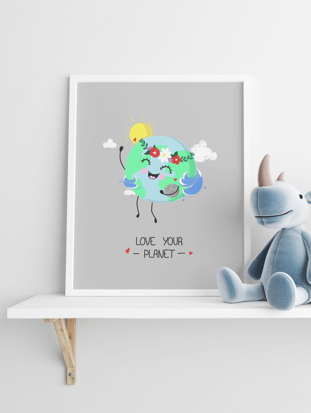 Cute Earth Illustration | Love Your Planet Quote | Happy Fun Character ...