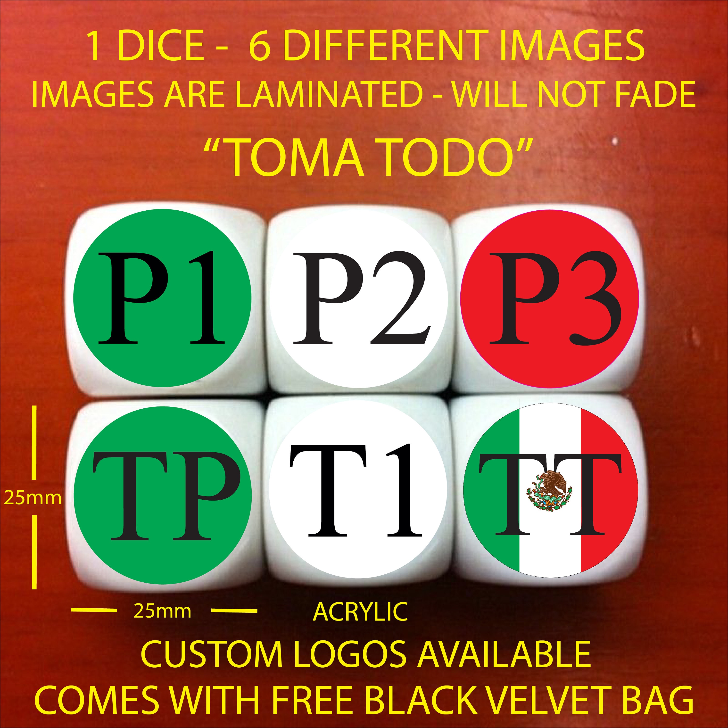 TOMA TODO Dice - Custom Logos Available Toma Todo Custom Dice Free Bag ...
