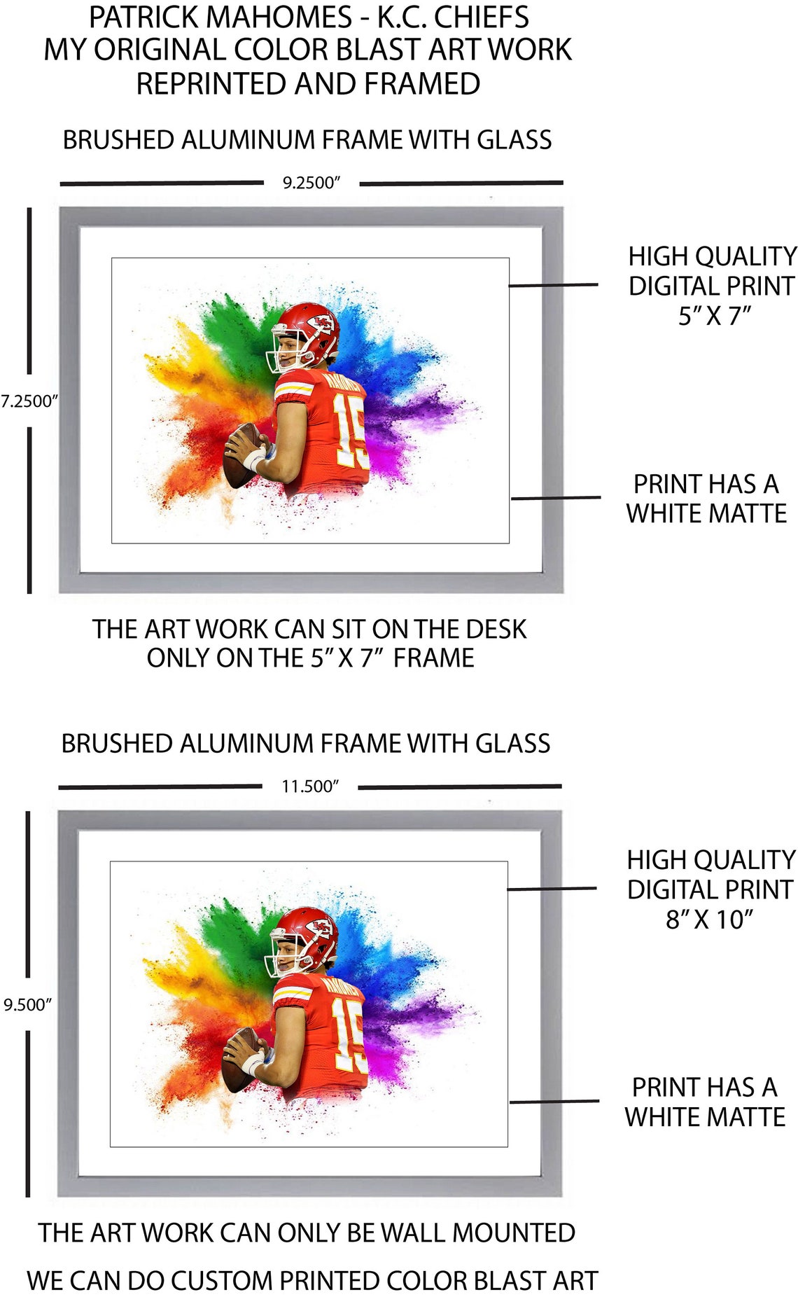 Patrick Mahomes Color Blast Art - Original Art Reprints PANINI Cards ...