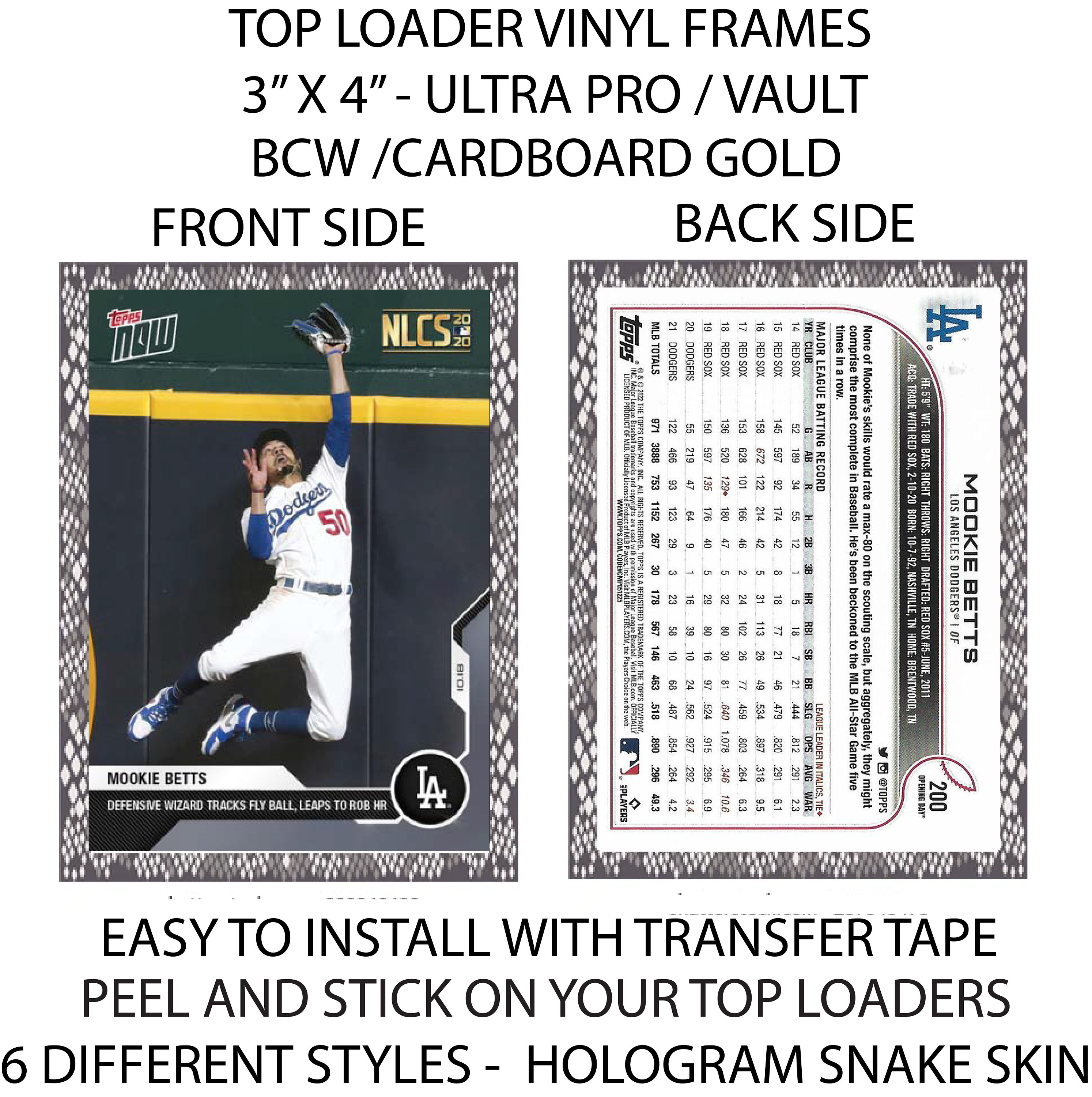 Top Loaders Hologram Vinyl Frames Snake Skin Panini TOPPS Donruss Ultra ...