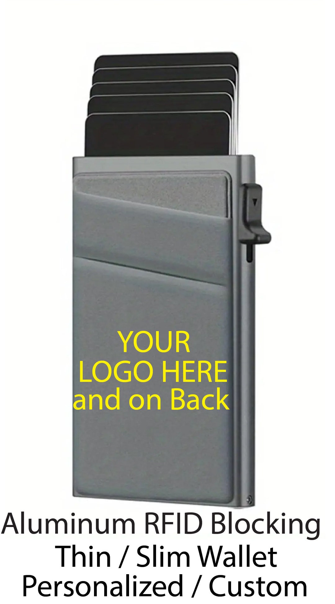 PERSONALIZED WALLET Any Logo Front and Back RFID Blocking Aluminum ...