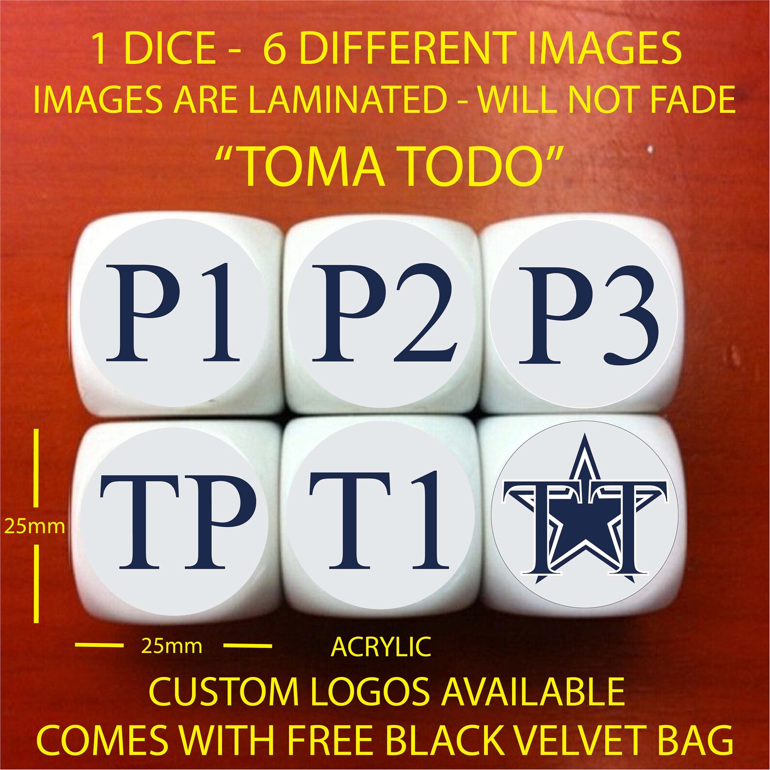 TOMA TODO Dice Custom Logos Available Toma Todo Custom Dice Free Bag W ...