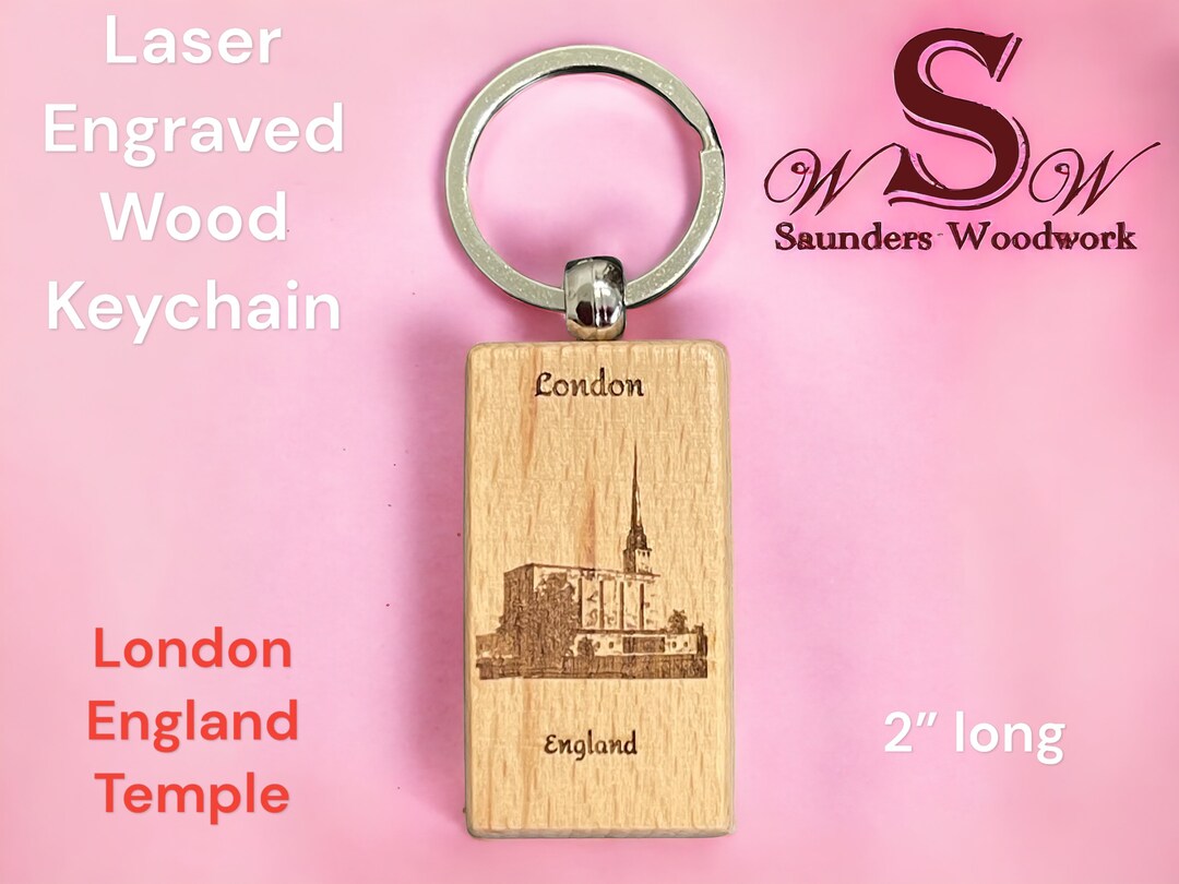 London England UK LDS Temple Laser Engraved Wood Keychain of the Church ...