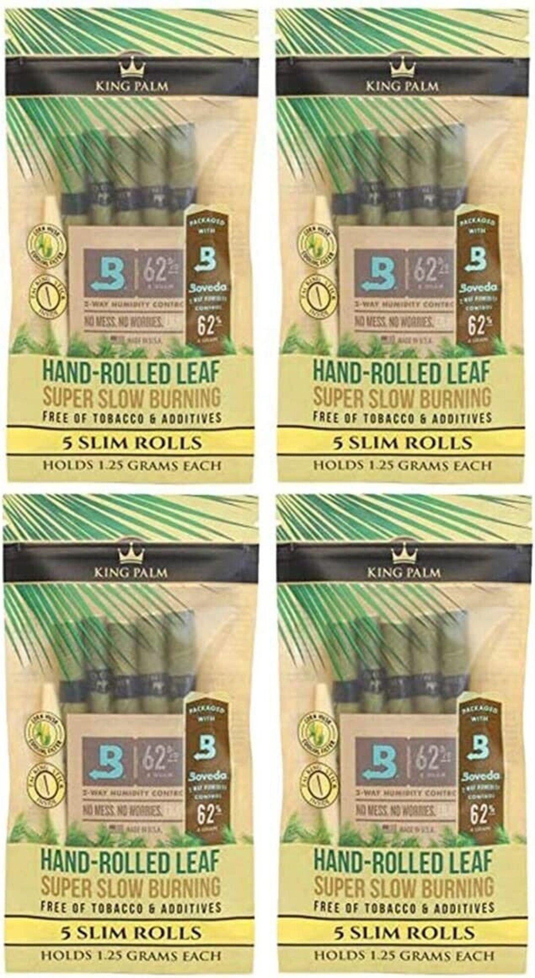 King Palm | Slim | Natural | Prerolled Palm Leafs | 4 Packs of 5 Each ...