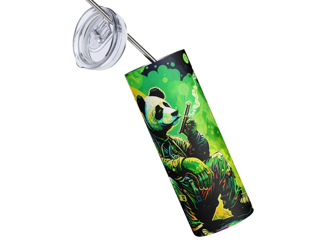 20 Oz Tumbler With Straw 420 Tumbler Smoking Panda Stainless Steel ...