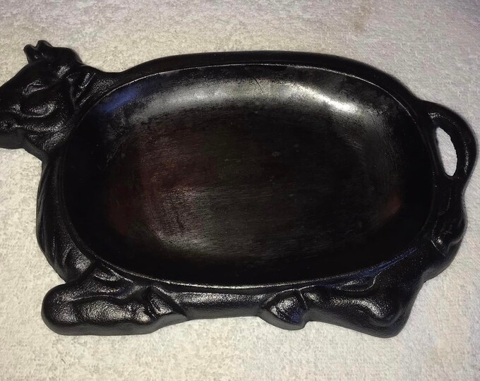 Cast Iron Sizzler Steak Plate Cow Shaped Serving Platter for Grilled ...