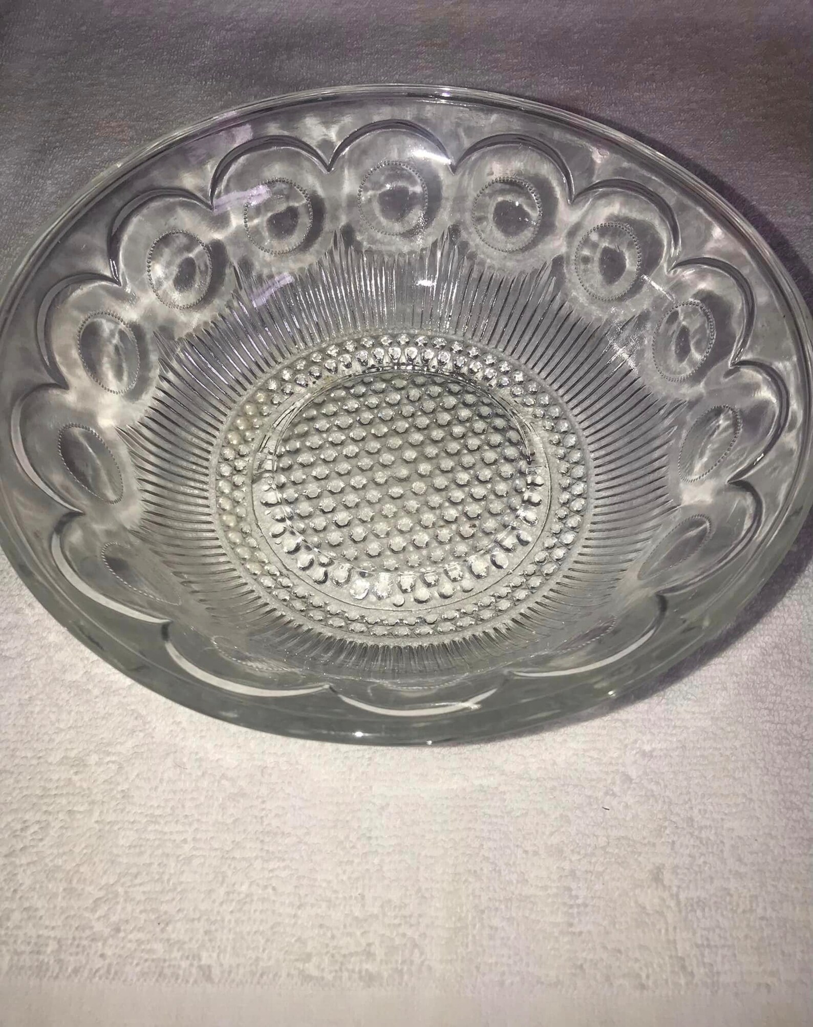 Clear Glass Bowl With Pebbled Bottom & Rays Coming up to Moons 8 1/2 - Etsy