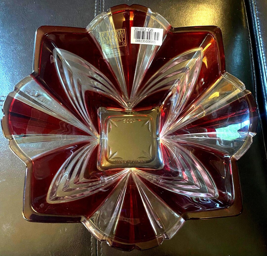 Vintage Soga Crystal Cut Glass Bowl Ruby Red Fifth Avenue Made in Japan ...