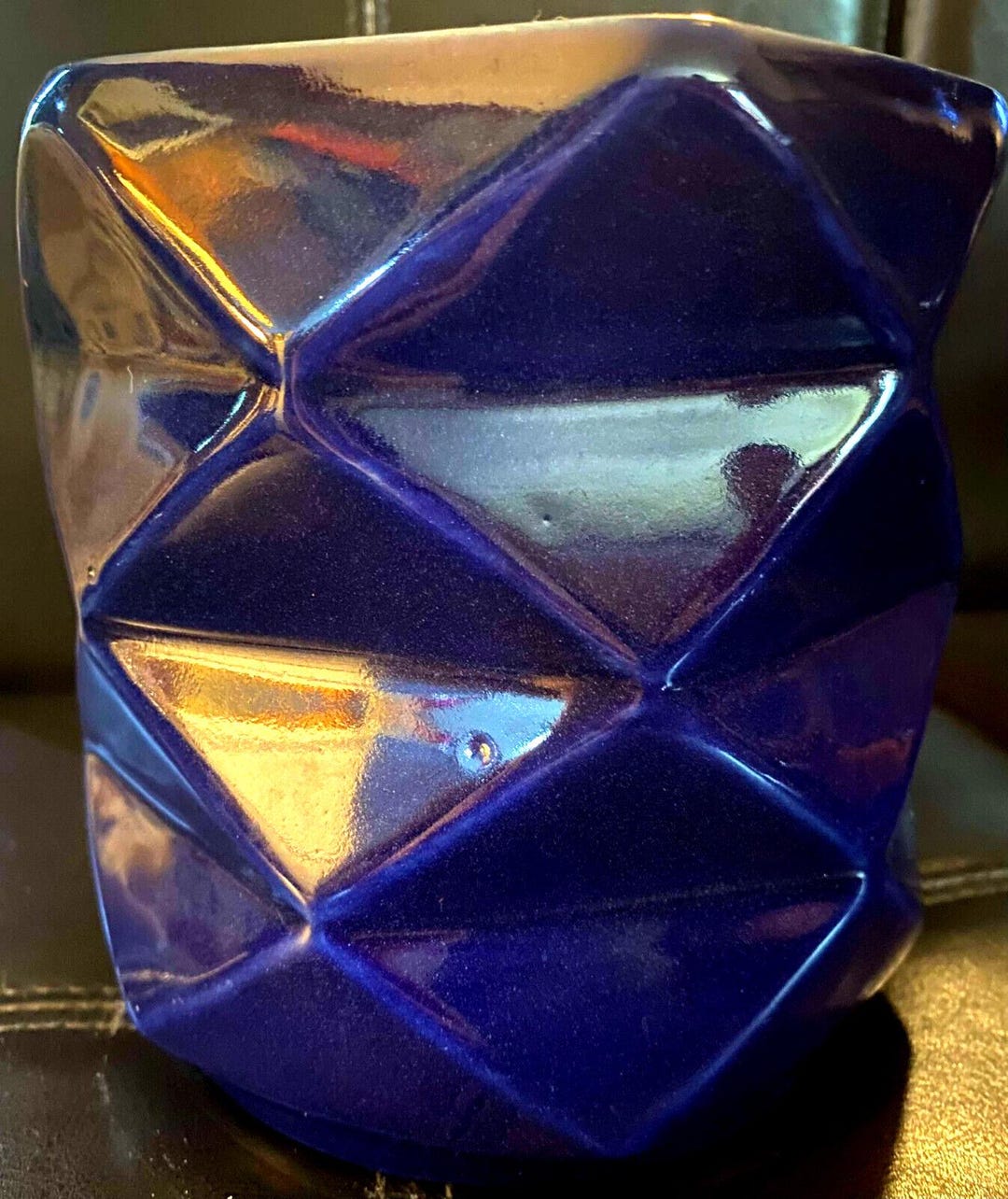 Renhomz Diamond Cut Ceramic Blue Flower Pot / Planter With Glazed ...