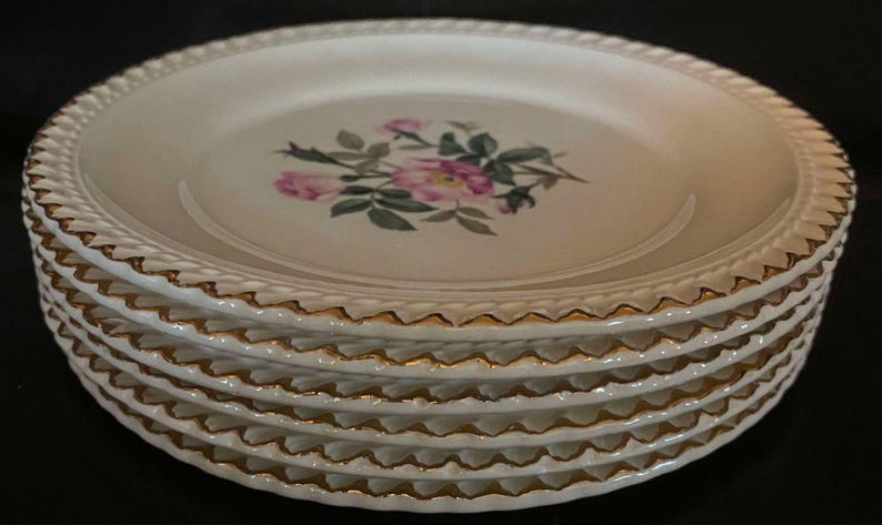 Set of 6 Harker Pottery Company Vintage 22 Kt Gold Trim Snack Plates 6 ...