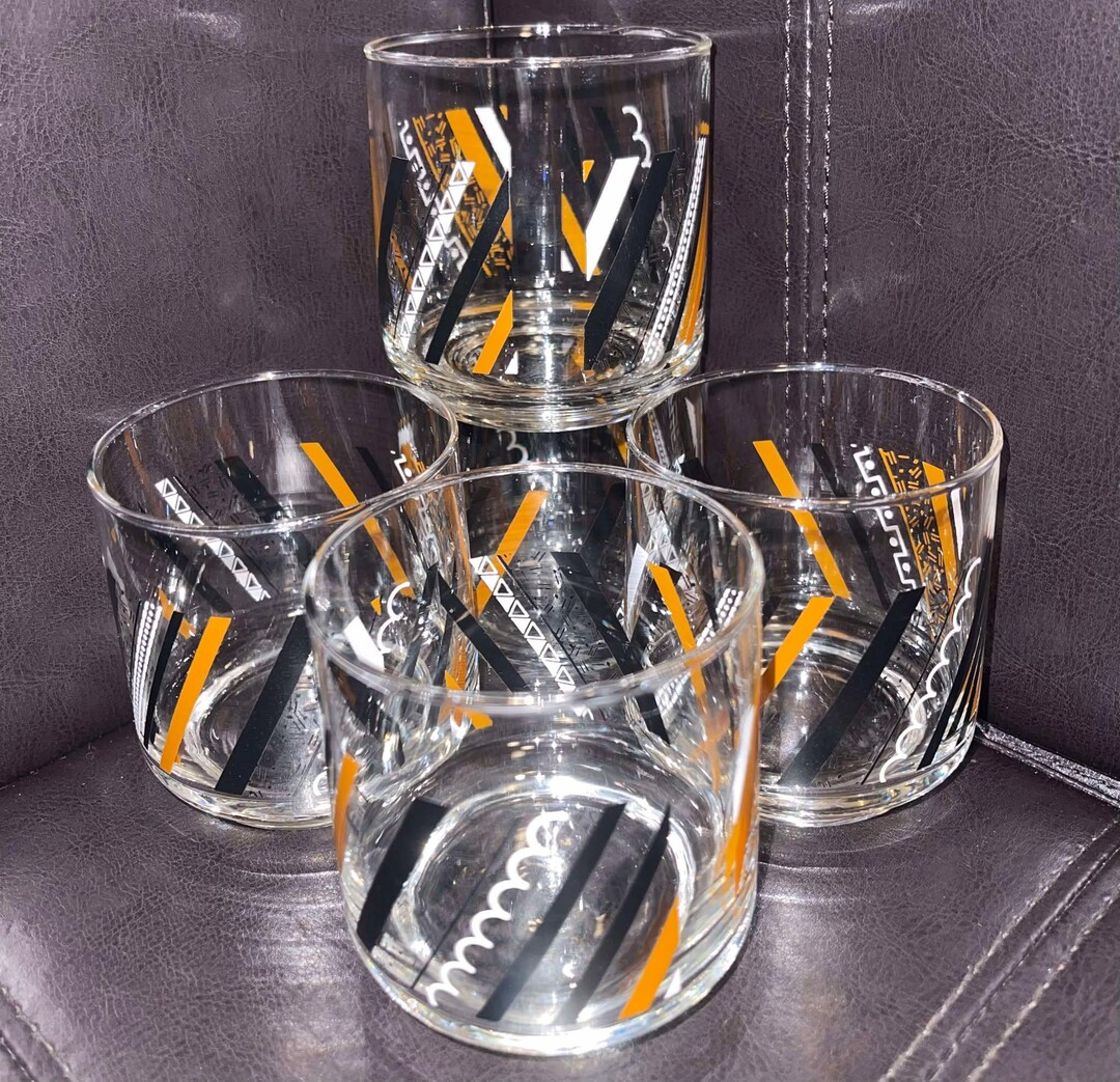 Vintage Set of 5 Clear Stackable Glass Cups With Stripe Designs, 3.25 X ...