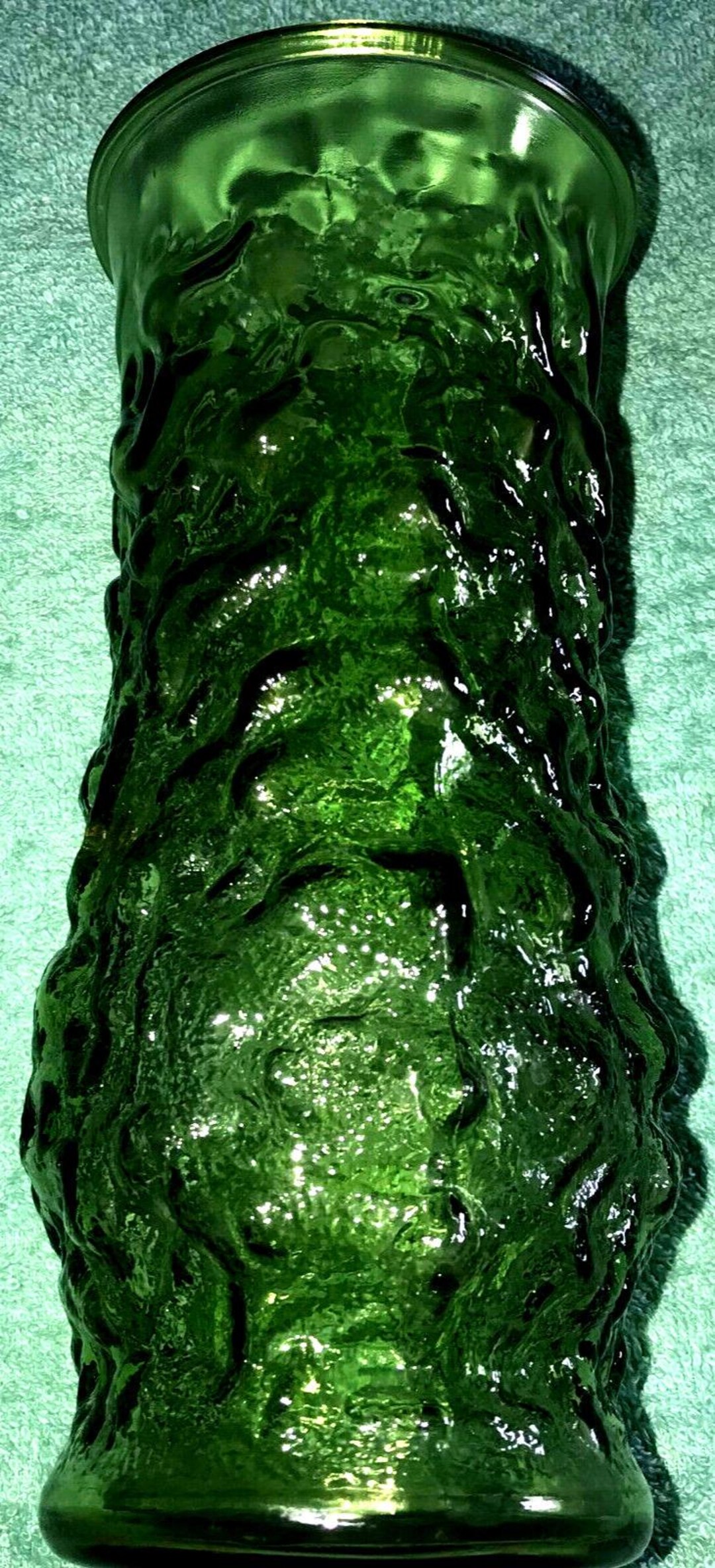 Vintage Crinkle Glass Bumpy Textured Avocado Green Flower Vase 9”! - Etsy