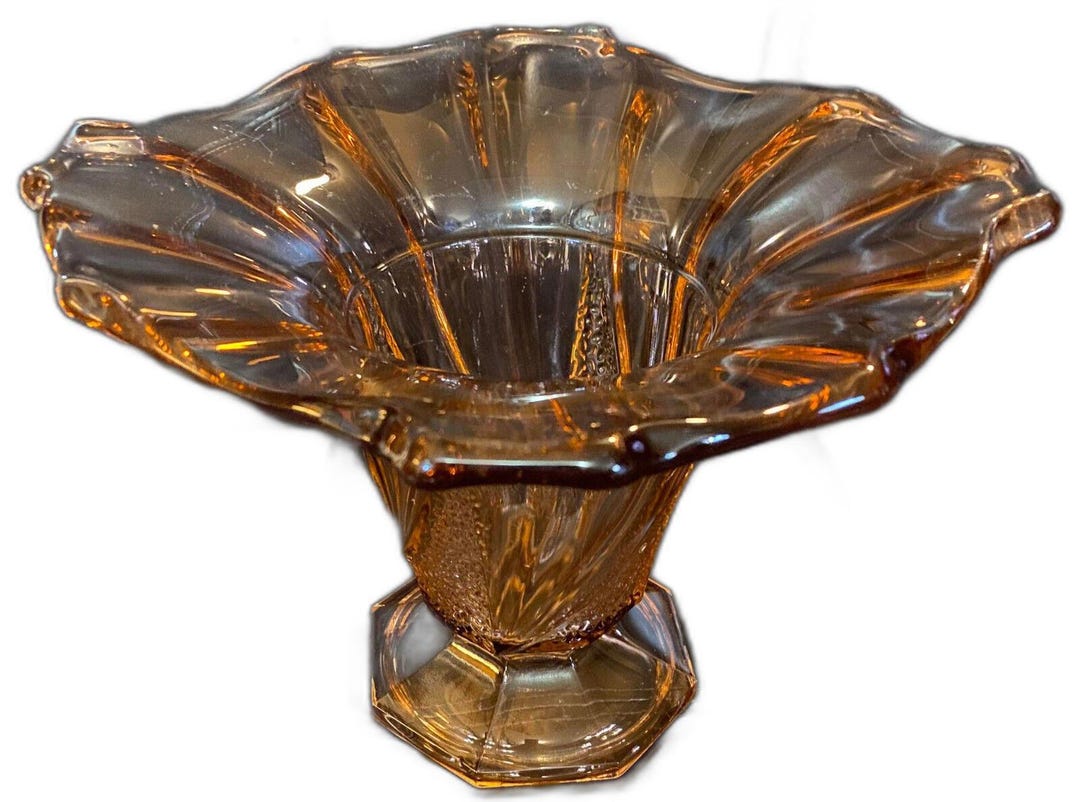 Vintage Amber Glass Fluted Vase - Etsy