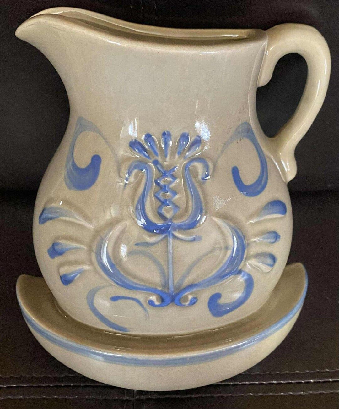 Vintage Pottery Decor Pitcher Wall Decor Blue Flower! 6” X 6” - Etsy