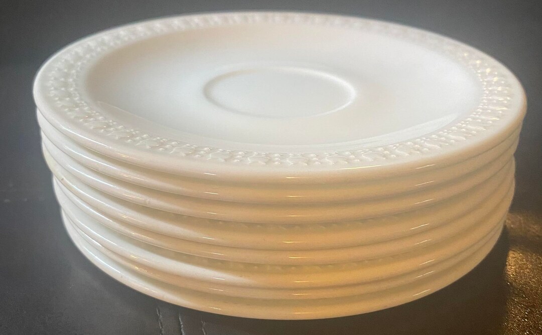 Vintage Set of Eight White Saucers Embossed Tulip Centura by Corning ...