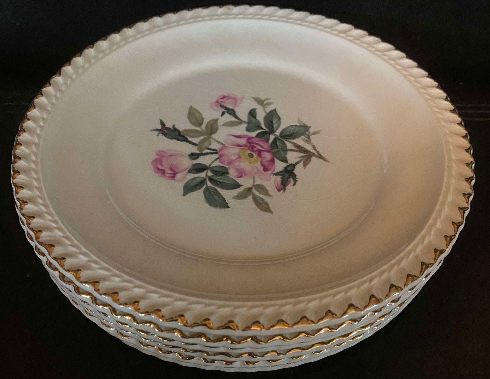 Set of 6 Harker Pottery Company Vintage 22 Kt Gold Trim Snack Plates 6 ...