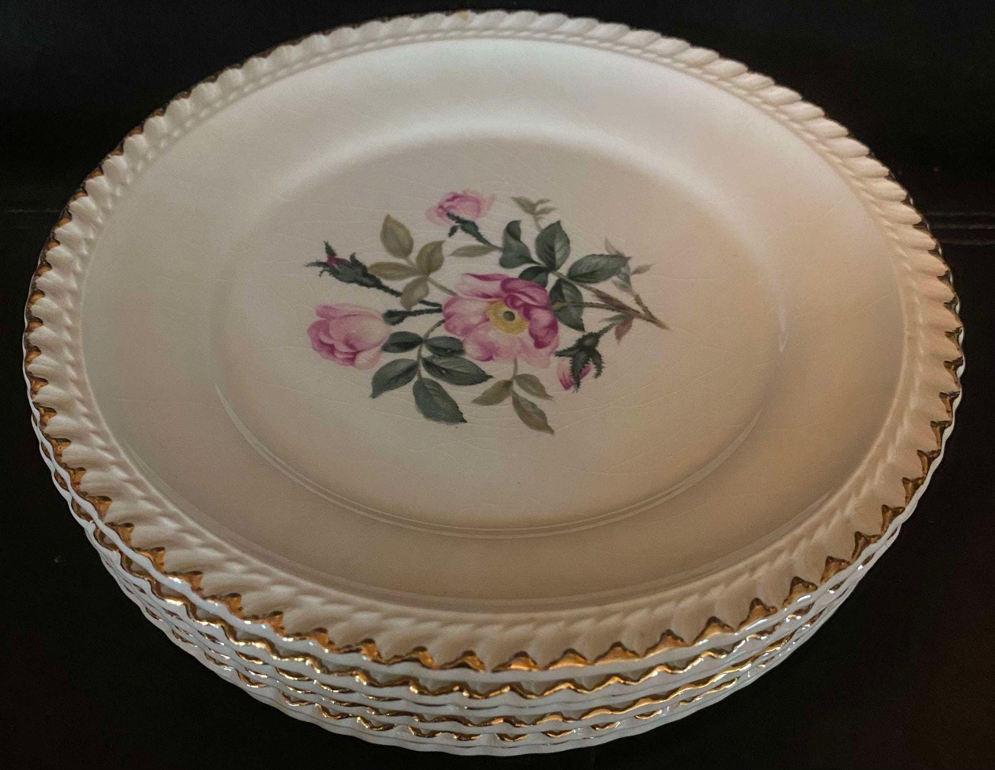 Set of 6 Harker Pottery Company Vintage 22 Kt Gold Trim Snack Plates 6 ...