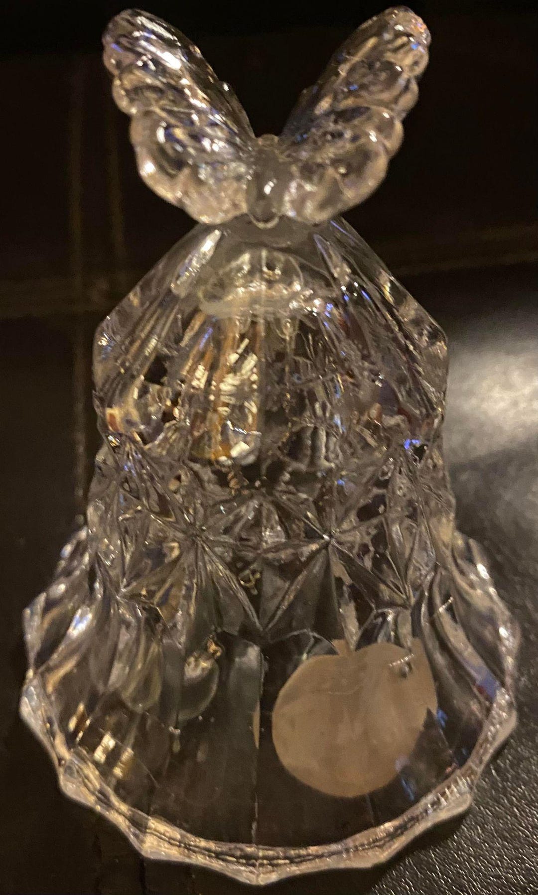 Vintage Beautiful Czech Crystal Cut Glass Bell With Butterfly Top 3 X 2 ...