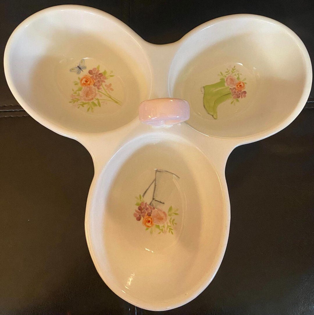 Charming Triple Compartment Serving Dish With Floral Designs - Etsy
